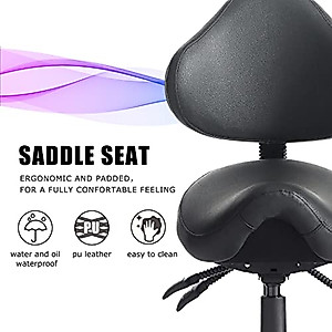 Eognyzie Adjustable Saddle Stool Chairs with Back Support Ergonomic Rolling Esthetician Seat for Salon Tattoo Shop Spa Home Dentist Clinic