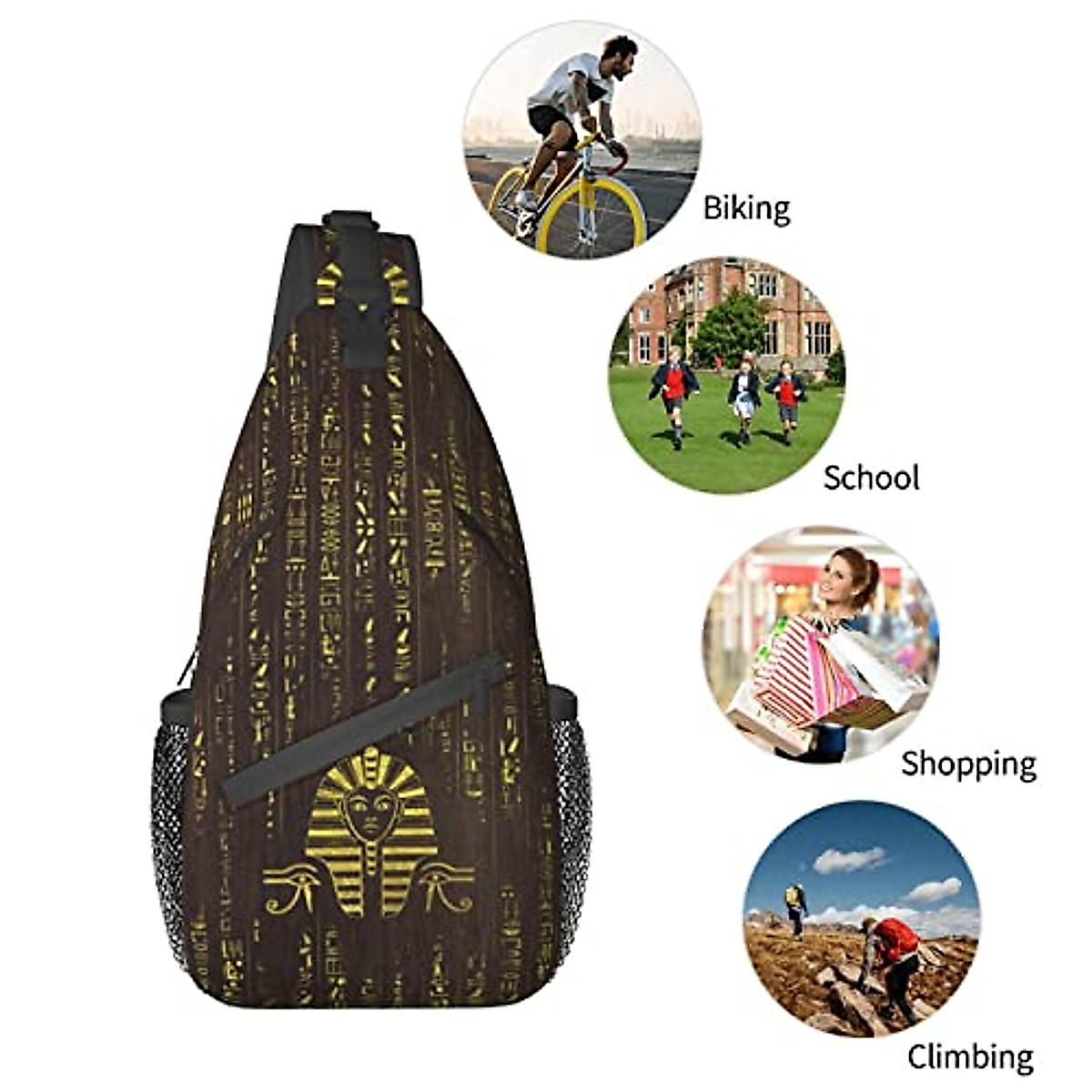 ASYG Ancient Egyptian Sling Bag Crossbody Chest Daypack Casual Backpack Egyptian Shoulder Bag Egyptian Decor