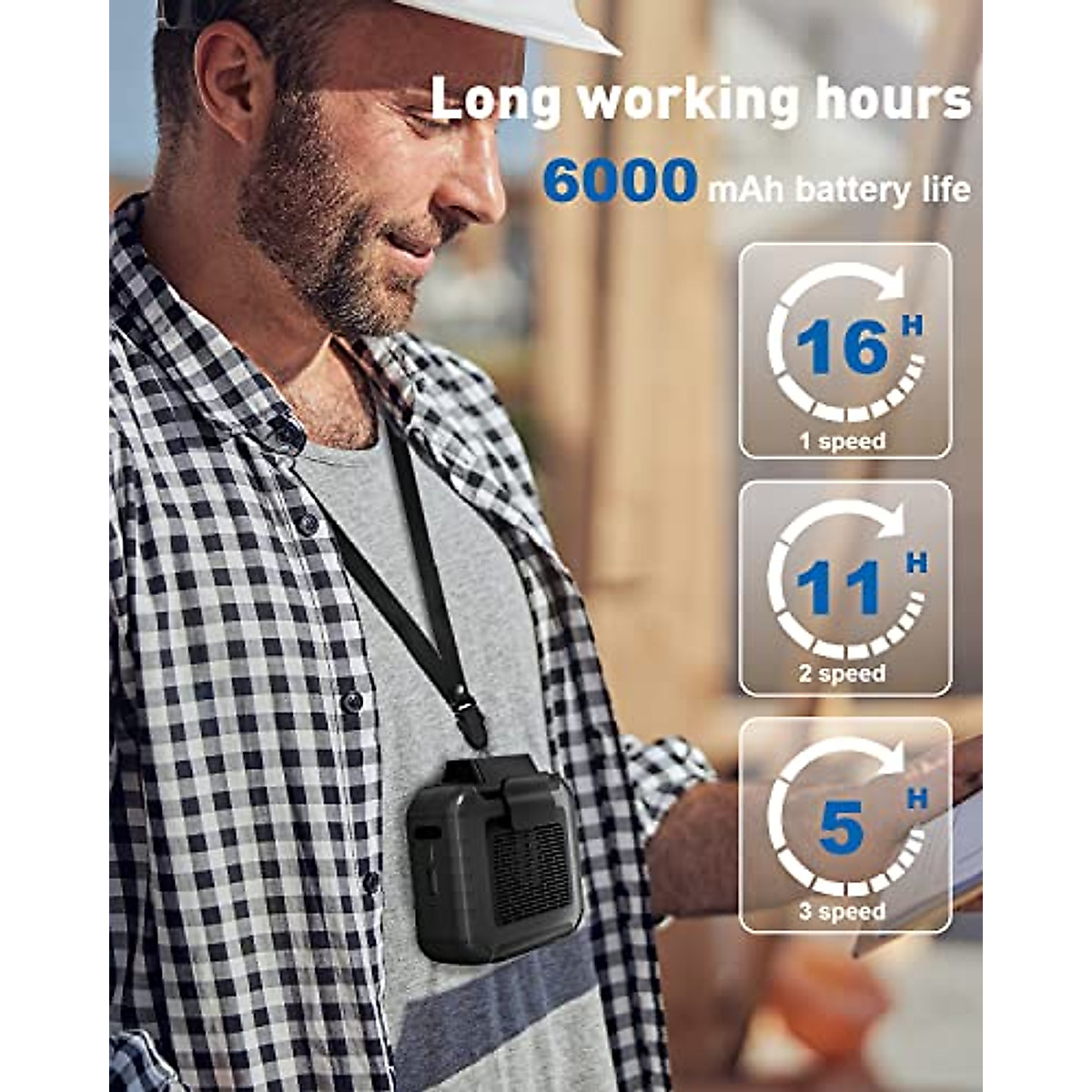 FRIZCOL Portable Waist Fan, 6000mAh Mini Fan with Clip, Up to 20 Hrs Working Time, Personal Belt Fan, Neck Fan Battery Operated Rechargeable, Body Fan for Outdoor Working (Gray)