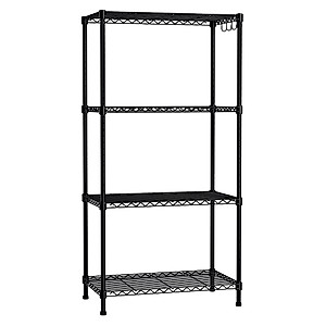 WORKPRO Storage Shelves, 4 Tier Metal Shelving Unit, Garage Wire Rack, Standing Adjustable Shelves with Hooks for Pantry Closet Kitchen Basement 24" W x 14" D x 48" H, 600 lbs Total Capacity