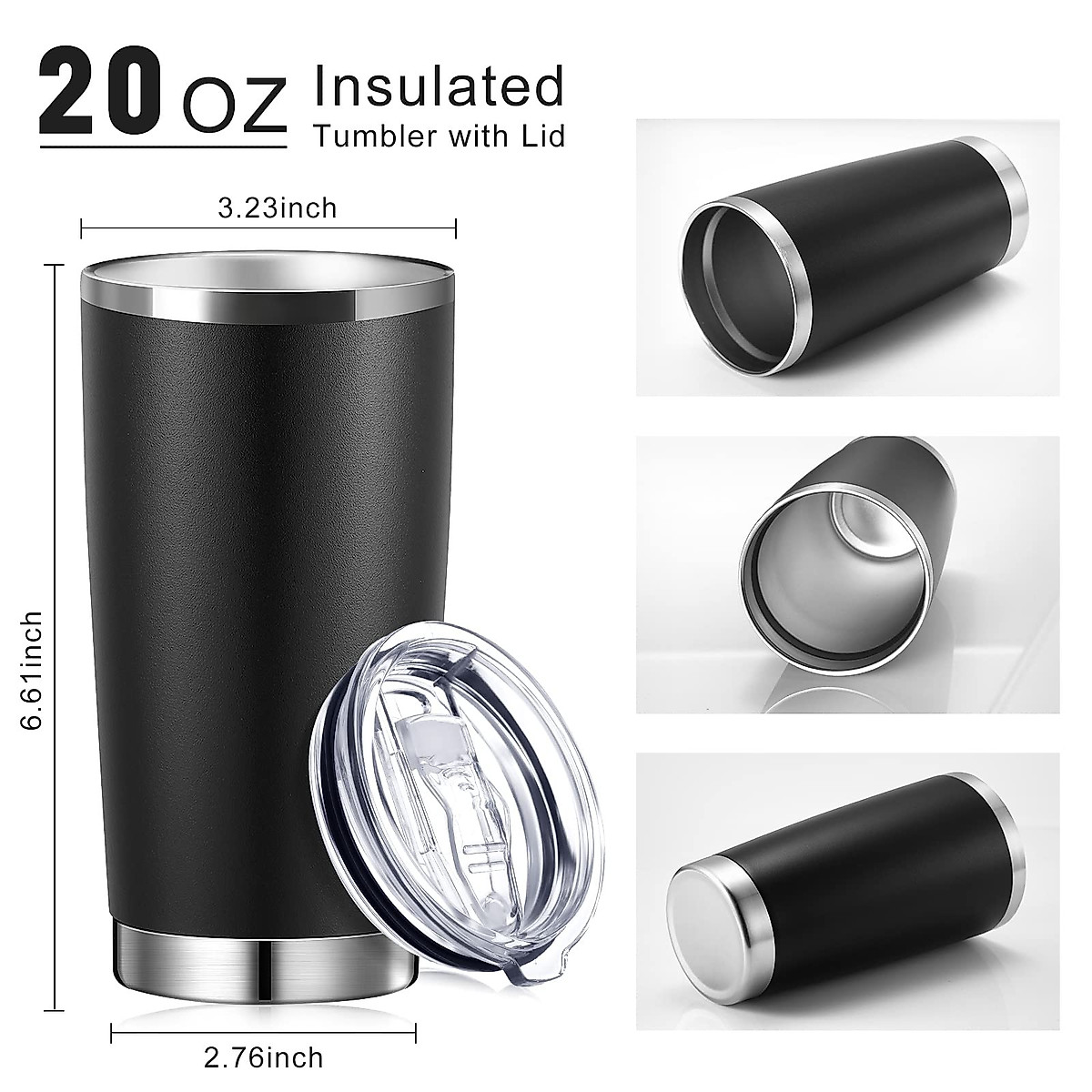 Sieral 36 Packs 20 oz Stainless Steel Tumbler Bulk with Lid Vacuum Double Wall Insulated Travel Coffee Mug Powder Coated Insulated Tumbler Cup for Christmas Wedding Birthday Party Favor Gifts (Black)