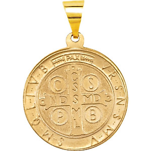 Bonyak Jewelry 14k Yellow Gold 18 mm Round Hollow St. Benedict Medal