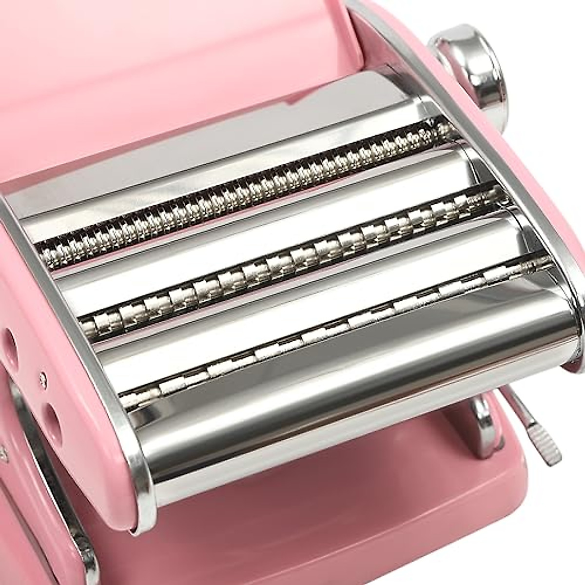 Pasta Maker Machine, Stainless Steel Manual with 6 Adjustable Thickness Settings for Home/Small Restaurants & Outdoor Camping (Pink)