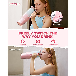 Trebo 40 oz Tumbler with Handle, Insulated Cup with Straw Leak-proof 2-in-1 Lid,Stainless Steel Coffee Mug for Cup Holder with Small Pouch, Metal Travel Flask Gifts for Her/Him,Keep Cold Hot,Orange