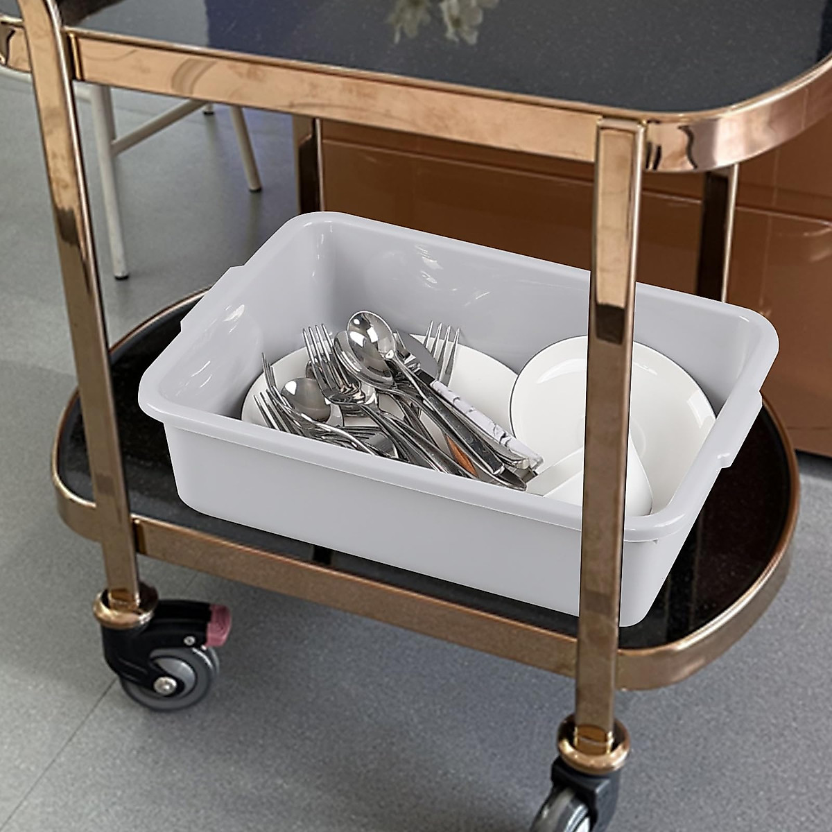 Doryh 4-Pack 8 L Small Commercial Bus Tub, Grey Dish Pans for Washing Dishes