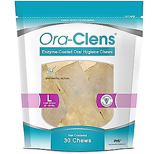 Ora-Clens Oral Hygiene Chews for Large Dogs-Enzymatic Dental Treats for Daily Oral Care, Cleans Teeth and Freshens Breath, Reduces Plaque, Bacteria and Tartar Build Up Without Brushing-30 Chews