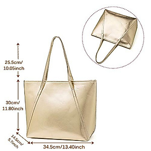 OB OURBAG Women's Tote Handbags, Large Fashion Designer Elegant Shoulder Bag Purses for Ladies, Champagne Gold