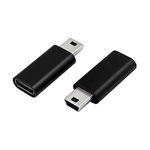 Duttek USB C to Mini USB Adapter 2 Pack, Mini USB to USB C, 480Mbps Type USB C Female to Mini USB Male Convert Connector Adapter Support Charge & Data Sync for Digital Camera, MP3 Players ect Black