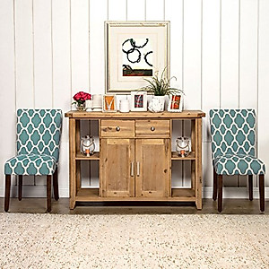 HomePop Parsons Classic Upholstered Accent Dining Chair, Set of 2, Teal and Cream Geometric