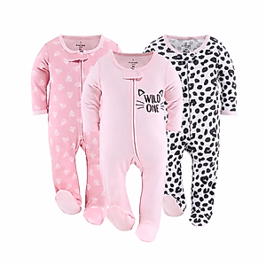 The Peanutshell Baby Sleepers for Girls Set of 3 - Newborn Baby Clothes, Soft Cotton Girl Footed Pajamas, Newborns & Infants Clothes Gift Set - Rainbow Dinosaur