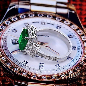 Lanmi Beautiful Natural Green Emerald Diamonds Engagement Ring Solid 14K White Gold Wedding Rings for Ladies Women Promotion