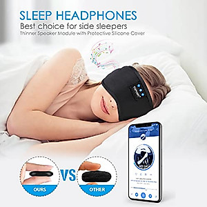 Bluetooth Sleep Eye Mask Wireless Headphones, TOPOINT Sleeping Eye Cover Travel Music Headsets with Microphone Handsfree, Sleep Headphones for Side Sleepers Gift for Men Women (Black)