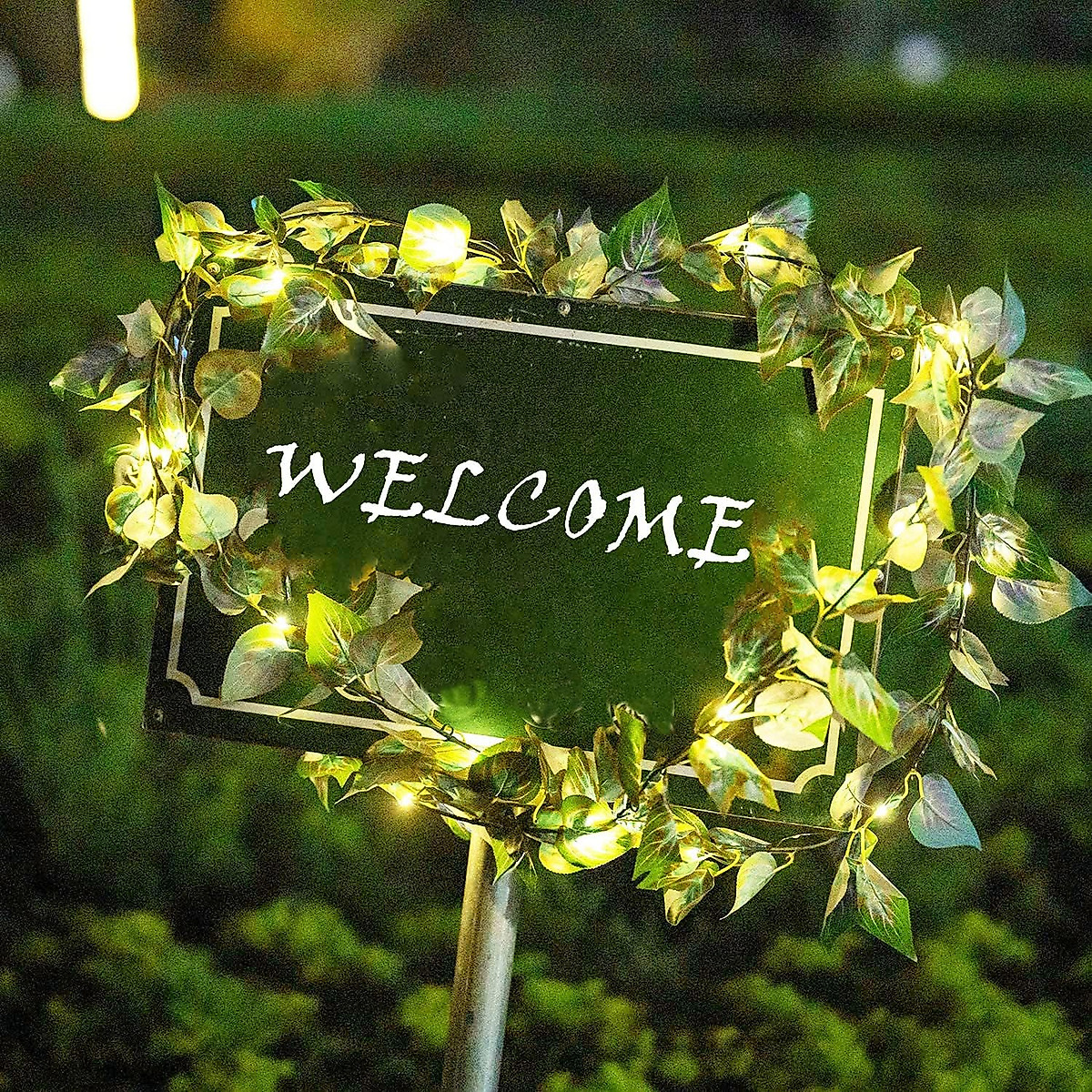 YJFWAL Artificial Green Ivy Leaf Garland String Lights - 6.5ft 1 Vine Fairy Lights with 2Pcs 30 LED String Lights, Battery Operated Fake Greenery Decor for Home, Garden, Party, Weddings, and Walls