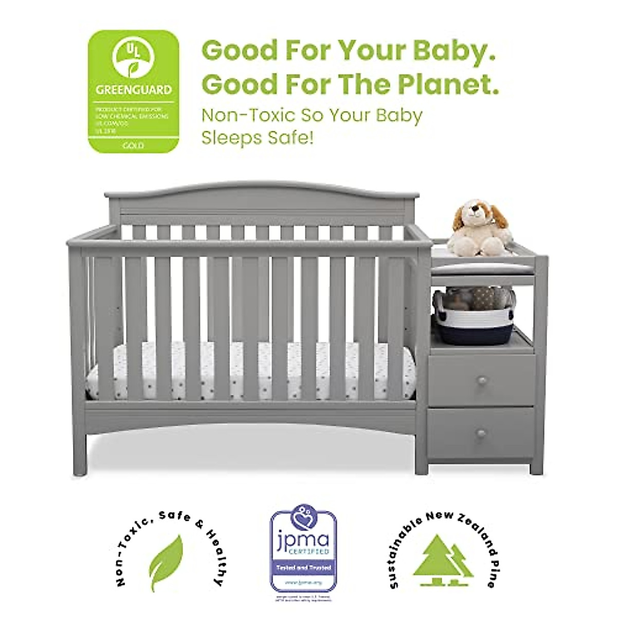 Delta Children Birkley Convertible Crib N Changer, Grey
