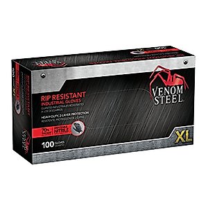 Venom Steel Industrial Nitrile Gloves, 6 mil, 2 Layer Rip Resistant, XL, 100 Count