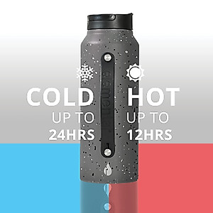 Elemental Iconic Stainless Steel Water Bottle with Straw - 32 oz Leak Proof Triple Wall Insulated Water Bottles for Travel and Sports - Reusable Gym Water Bottle with 2 Straws - Grey Speckle