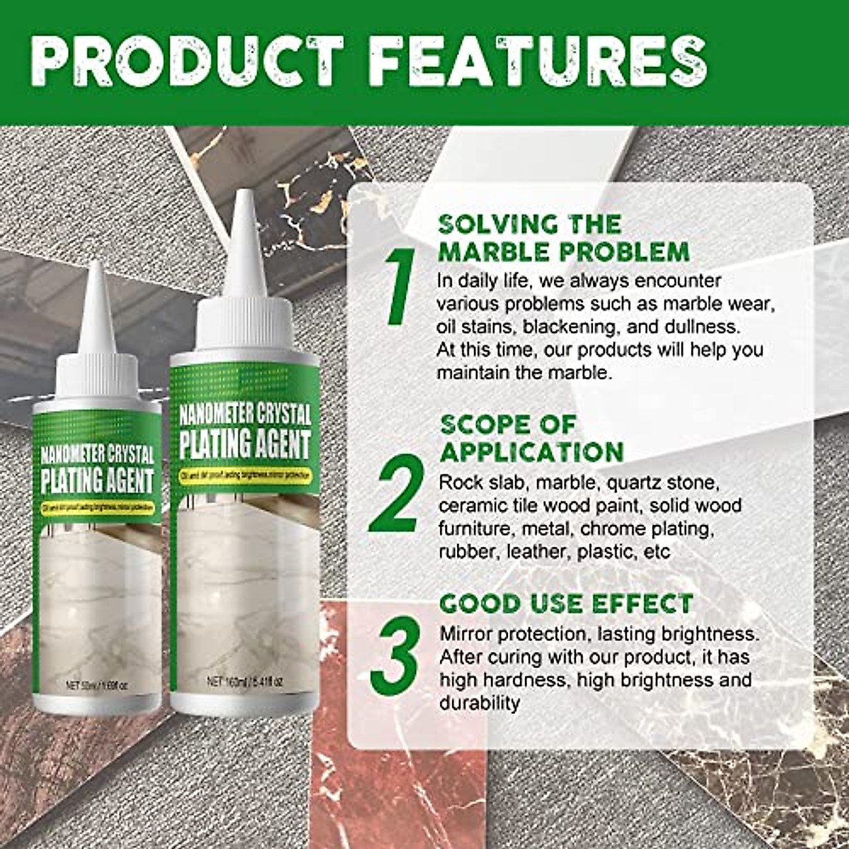 Nano Crystal Coating Agent for Tile &Furniture，Marble Nano Crystal-Plating Agent, Stone Crystal Plating Agent, Nano Crystal Plating Agent for Kitchen(50ml/3pcs)