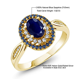 Gem Stone King 18K Yellow Gold Plated Silver 7X5MM Oval Gemstone Birthstone Double Halo Wedding Engagement Anniversary Promise Ring For Women | Available In Size 5, 6, 7, 8, 9