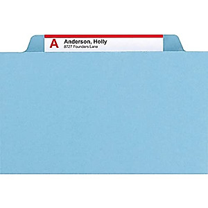 Smead Pressboard Classification File Folder with SafeSHIELD Fasteners, 1 Divider, 2" Expansion, Letter Size, Blue, 10 per Box (13730)