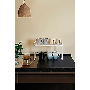 Nxconsu 2Pack Cabinet Shelf Organizer Storage Rack Shelf Riser for Kitchen Pantry Cupboard Bathroom Under Sink Counter Countertop Desk Space Saver Freestanding Heavy Duty Nonslip Leak White