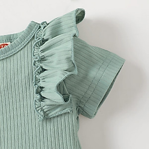 Newborn Baby Girl Clothes Infant Short Ruffle Romper Floral Pants Baby Girl Summer Outfits (Green, 3-6 Months)