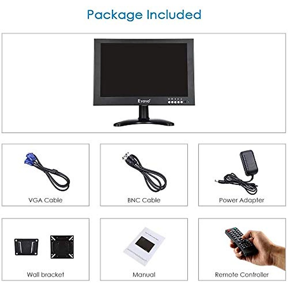 Eyoyo 10 Inch IPS Hdmi Monitor TFT LCD Display 1280x800 Resolution Portable Small HD Monitor with HDMI BNC VGA AV USB Input and Built-in Speaker for Video Display Screen DVD PC Laptop