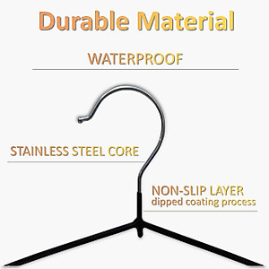 Stainless Steel Immersion Rubber Process Hangers 12 Pack, Heavy Duty Black Hangers for Coats, Pants & Dress Clothes, Non Slip Clothes Hanger Set, Space Saving Ultra Thin Hangers for Clothing