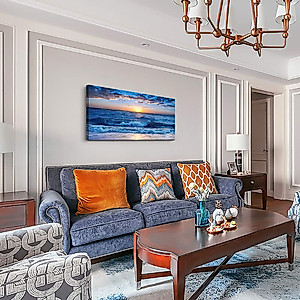 canvas wall art for living room Blue Ocean Sea sun landscape painting bathroom Wall Decor Ready to Hang for Home Decorations office family bedroom kitchen Works canvas Prints pictures 24" x 48"inch