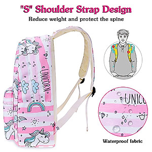 Rainbow Unicorn Backpack Kids School Bag 3-in-1 Bookbag Set, Junlion Twinkle Laptop Backpack Lunch Bag Pencil Case for Teen Girls Womens