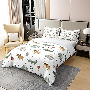 Cartoon Cows 100% Nature Cotton Duvet Cover,Boys Crocodile Elephant Farmhouse Animals Bedding Set for Room Decor,Watercolor Rainbow Jungle Plants All Season Bedding with Zipper Closure Twin Size