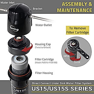 iSpring US15SD Direct-Connect Under Sink Water Filter System, High Capacity Filtration, Fit Kitchen and Bathroom Faucets, Reduces Lead and Chlorine, 10" x 2.5", Black