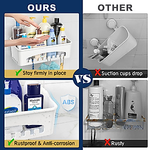 EACONPT 2 Pack Bathroom Organizers and Storage, Plastic Shower Caddy Shelf Adhesive, No-Drilling, Rustproof Multipurpose Bathroom Counter Organizer for Small Kitchen Bathroom RV Countertop, White