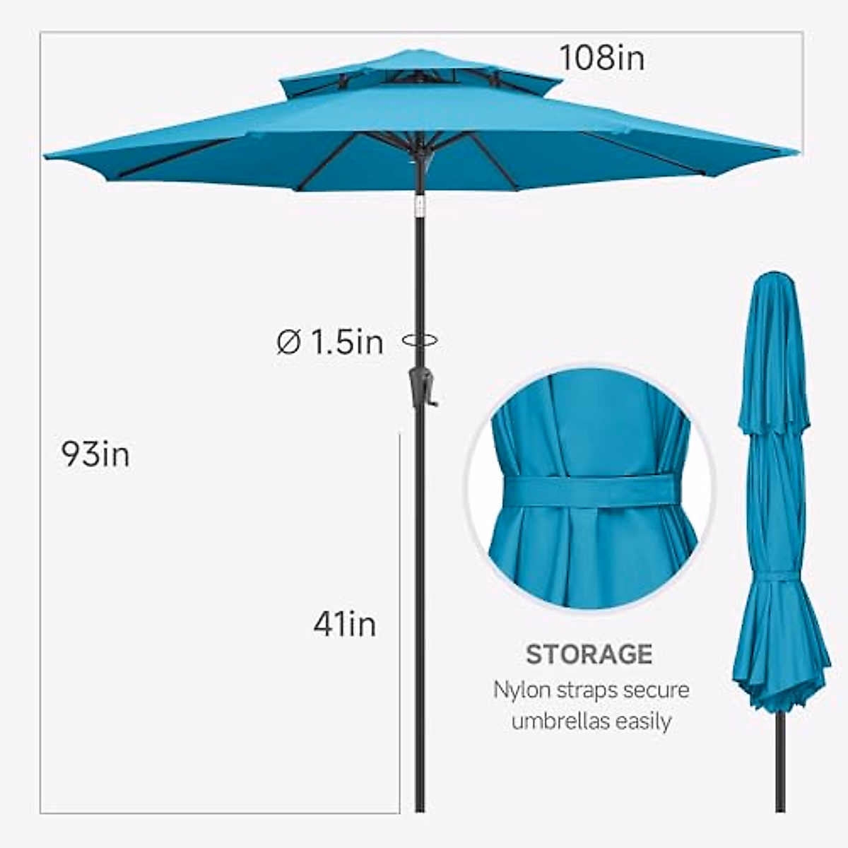 FLAME&SHADE 9 ft Double Top Outdoor Market Patio Table Umbrella with Tilt, Aqua Blue