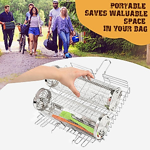 Grill Basket,11pcs Rolling Grill Baskets For Outdoor Grill With Barbeque Grilling Accessories,Stainless Steel Barbecue Folding Grill Basket With Handle,Brush,Portable Bbq Camping For Fish,Shrimp,Vegetables,Birthday Gifts For Men Dad