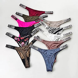 Love Salve Rhinestones Shine Strap Brazilian Panty - Cotton Thong Panties with G String Lingerie for Women Light Pink