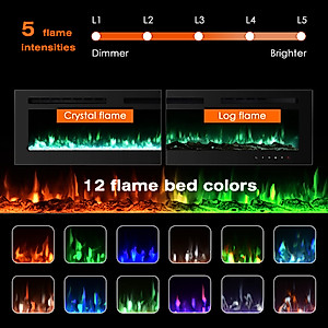 Ariiles 50 inch Electric Fireplace Inserts, Wall Mounted Fireplace, Recessed Fireplace, Led Fireplace, Linear Fireplace with Remote Control, 12 Flame Colors,750/1500W (50inch)