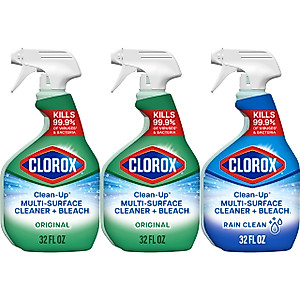 Clorox Clean-Up Cleaner + Bleach Value Pack, 3 Disinfectant and Cleaning Sprays, Kitchen and Bathroom Cleaning, Rain Clean and Original Scent, 32 Ounces (Pack of 3)