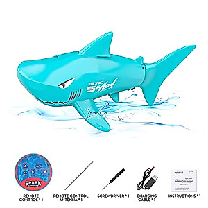 Lylyzoo Remote Control Sharks, 1:32 Scale Mini RC Shark, USB Rechargeable Bathtub Pool Toys for Boys Girls Birthday Gifts (BLUE-27MHZ)
