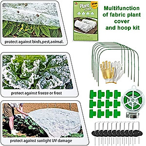 Plant Covers Freeze Protection Kit,10 x 30Ft Frost Cloth and 6Pcs Wide Garden Hoops 1oz/yd2 Floating Row Cover with Greenhouse Hoops Frost Blanket for Winter Garden Covers for Raised Beds with Tools