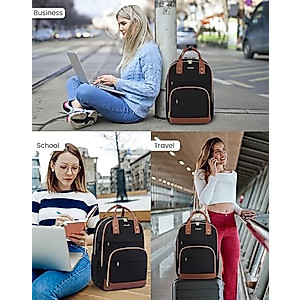 LOVEVOOK Laptop Backpack for Women, Large Capacity Travel Work Bags, Anti-theft Business Computer Backpacks Purse with 15.6 Inch Laptop Compartment, Casual Hiking Daypack, Black-Brown