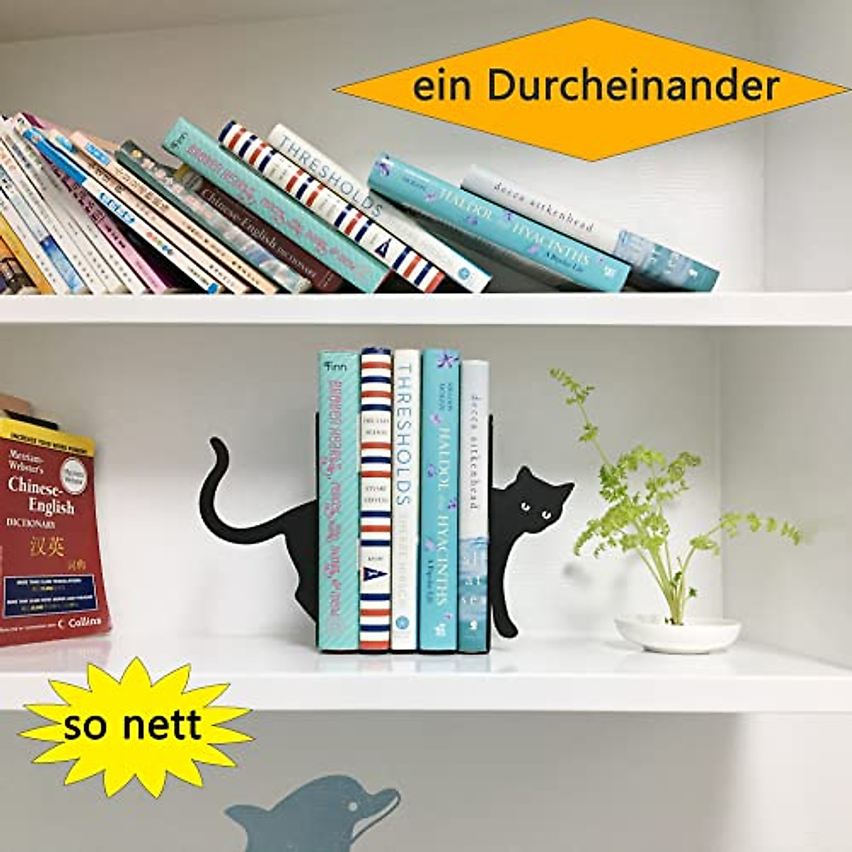 Metal Cat Bookends Cute Decorative,Book Ends for Shelves,Desktop Organize Heavy Books,Cat Lover Gifts for Women (Black)