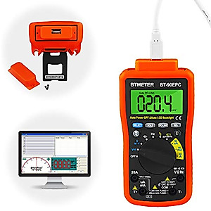 BTMETER BT-90EPC Digital Multimeter, Auto-Ranging AC/DC Volt Amp Ohm Temperature Electric Multi-Tester, w/USB to PC Link Sync for Data Logging