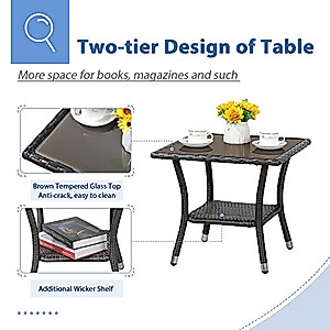 JOIVI Outdoor Chaise Lounge Chair, 3 Piece Patio Pool Lounge Chairs with Coffee Table & Covers for Outside, Rattan Reclining Chaise Lounger with Adjustable Backrest and Removable Beige Cushion