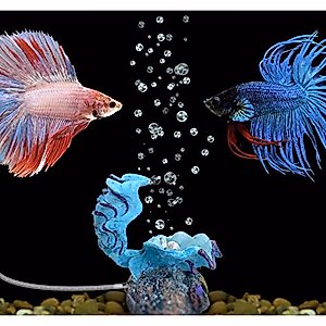 WishLotus Aquarium Decorations, Durable Resin Simulation Pearl Scallop Fish Tank Landscape Decorations Pneumatic Opening and Closing Aquarium Bubble Ornaments Aquarium Accessories (Blue)