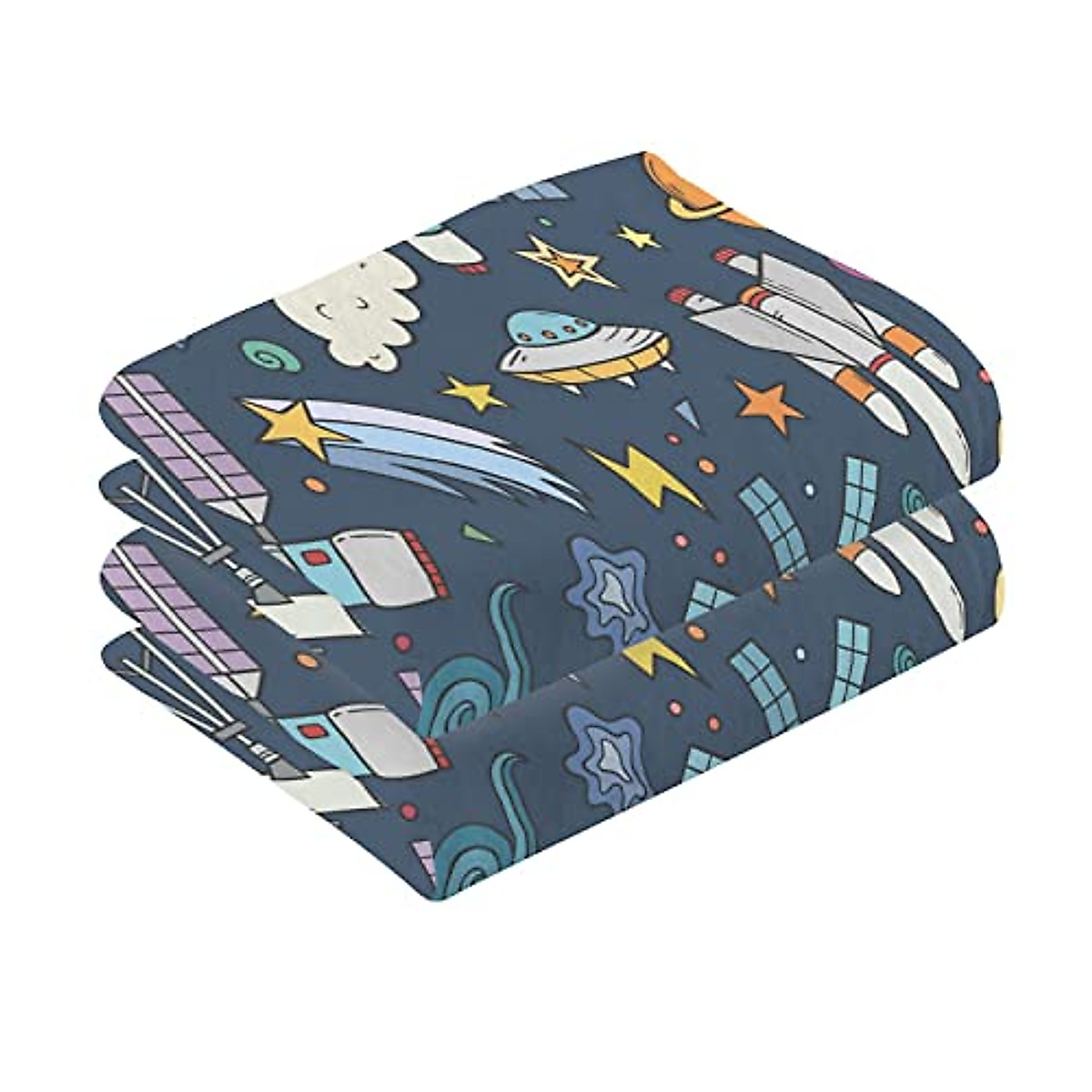 Kigai 2 Piece Outer Space Hand Towels for Bath Decorative, Pure Cotton Guest Towels Fingertip Towels for Bathroom Spa Gym,16 x 28 inch