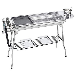 NEWCES Barbecue Desk Portable Foldable Charcoal Barbecue Grill Outdoor Stainless Steel Smoker BBQ for Picnic Garden Terrace Camping Travel ，3-5 People or More Tabletop Barbecue