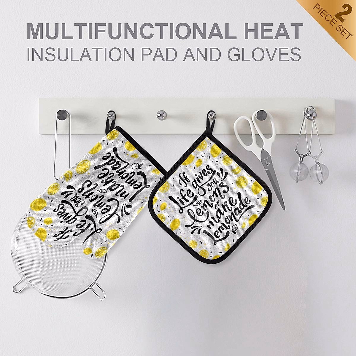 ALAZA If Life Gives You Lemons Make Lemonade Oven Mitts and Pot Holders Sets Heat Resistant Kitchen Oven Gloves Potholder for Cooking Baking Grill