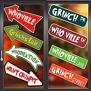 Grinch Christmas Decorations, 16PCS Welcome to Whoville Christmas Stickers Waterproof for Christmas Furry Grinch's Lair Themed Party Wall,Door,Windows, Floor