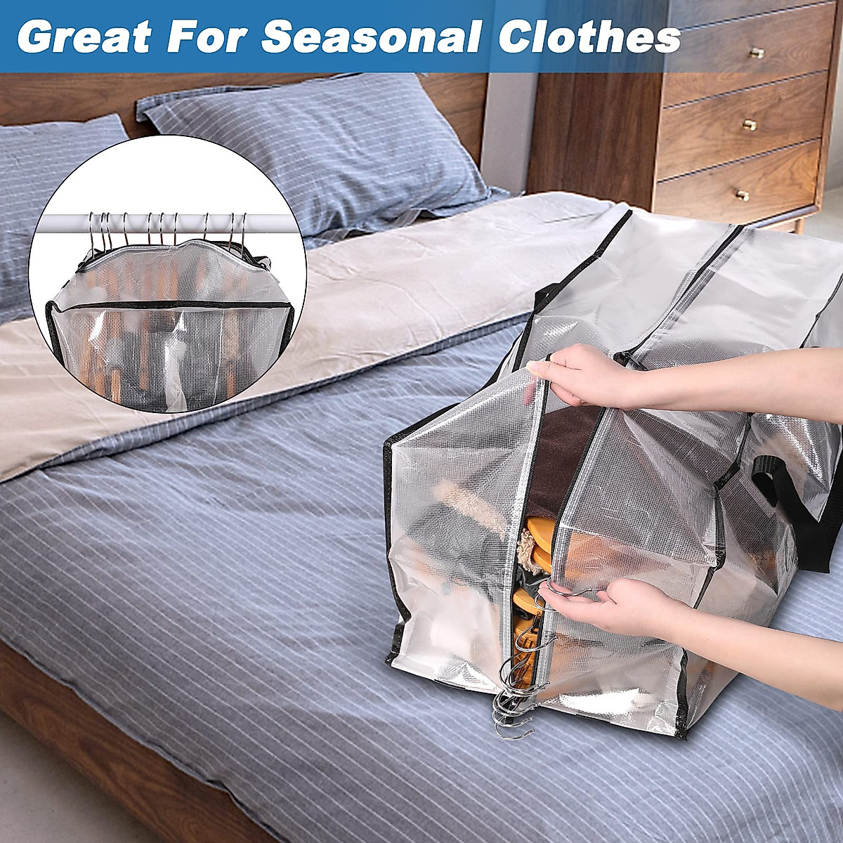 Rihim Moving Bags 90L - 4 Clear Heavy Duty Extra Large Storage Bags for Clothes - Packing Bags with Backpack Straps Strong Handles Zippers - College Travelling Christmas Storage Moving Totes