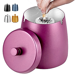 H.Romo Ashtray with Lid - Ash Tray for Cigarettes Smokers, Large Home Ashtray with Cover for Indoor Outdoor, Windproof Outside Metal Ashtrays with Cover Smell Proof for Patio (Rose,L)